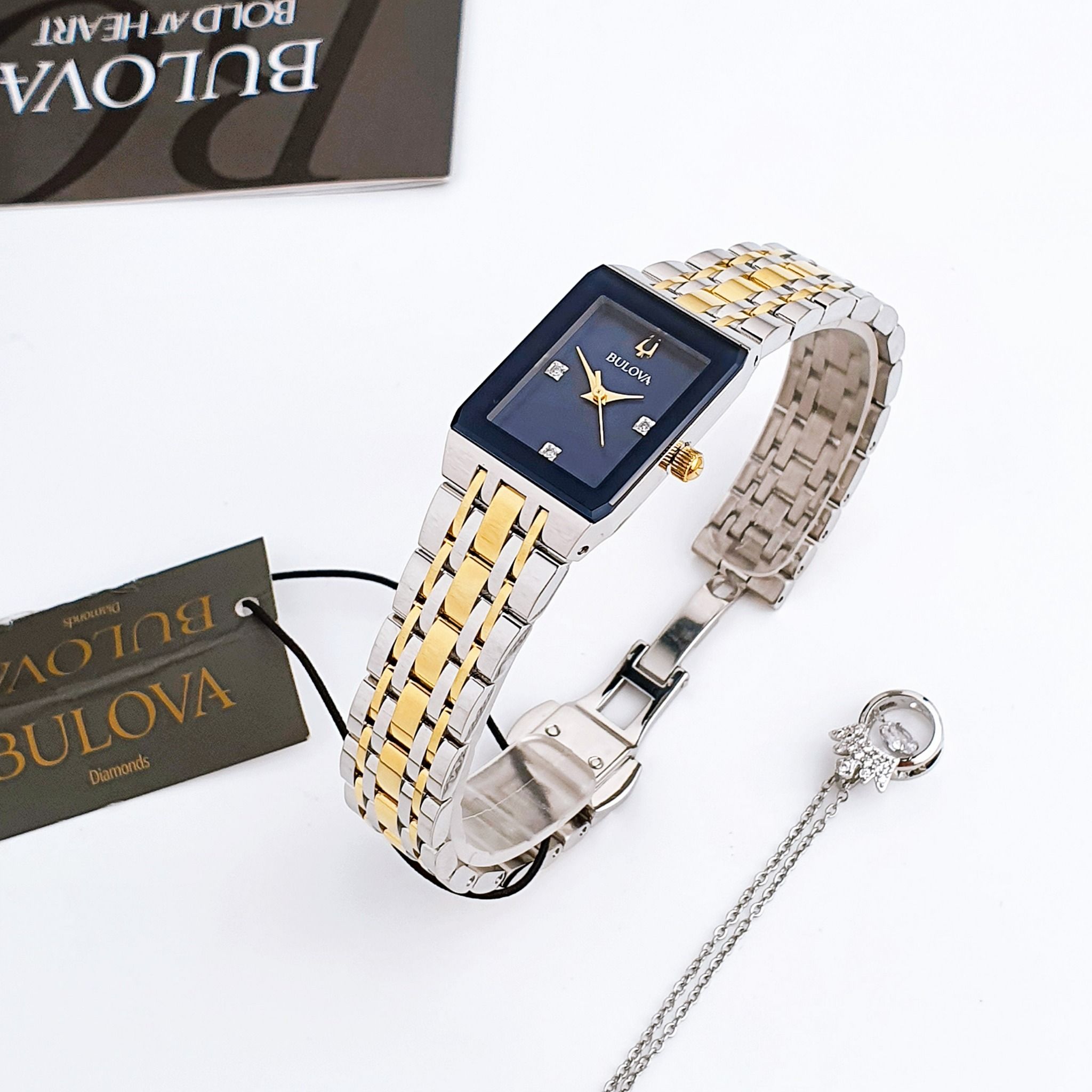 Bulova Quartz 98P177 Quadra Diamond Black Dial Two Tone Watch - Đồng H ...