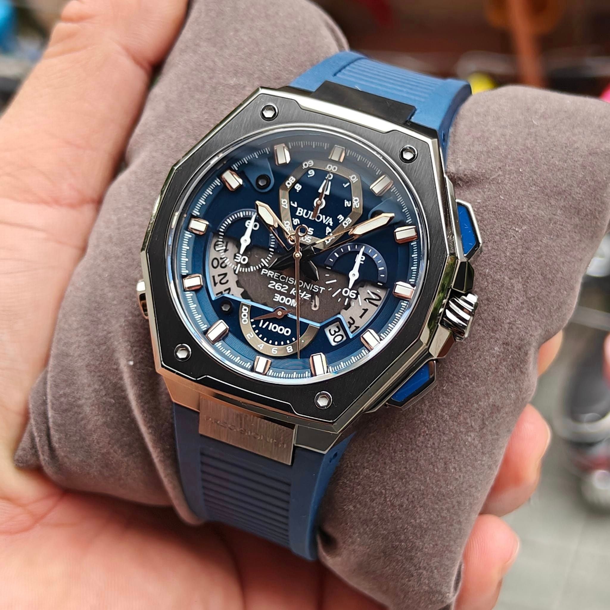 Bulova Precisionist Chronograph Quartz Blue Dial 98B357 - Đồng Hồ Na ...