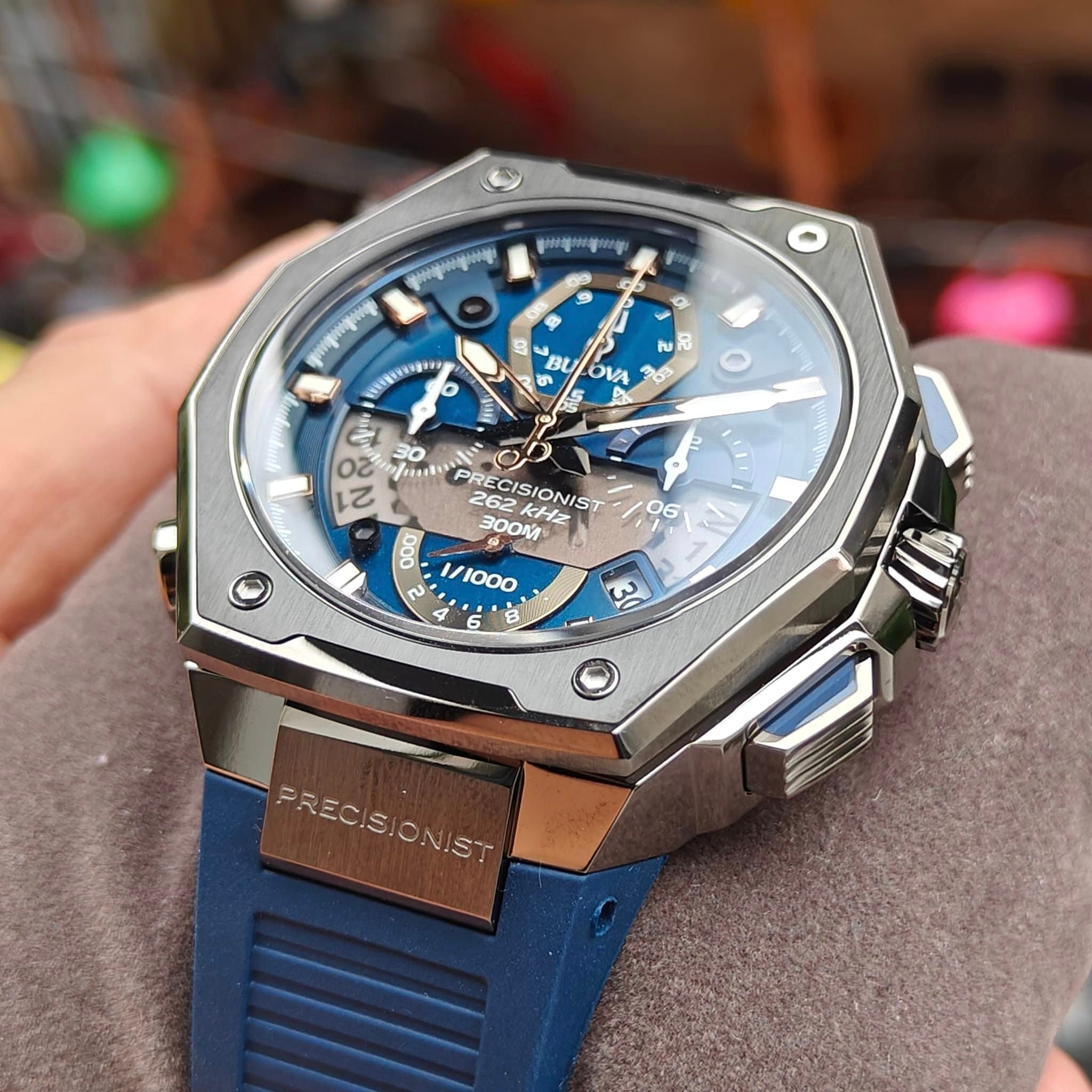 Bulova Precisionist Chronograph Quartz Blue Dial 98B357 - Đồng Hồ Na ...