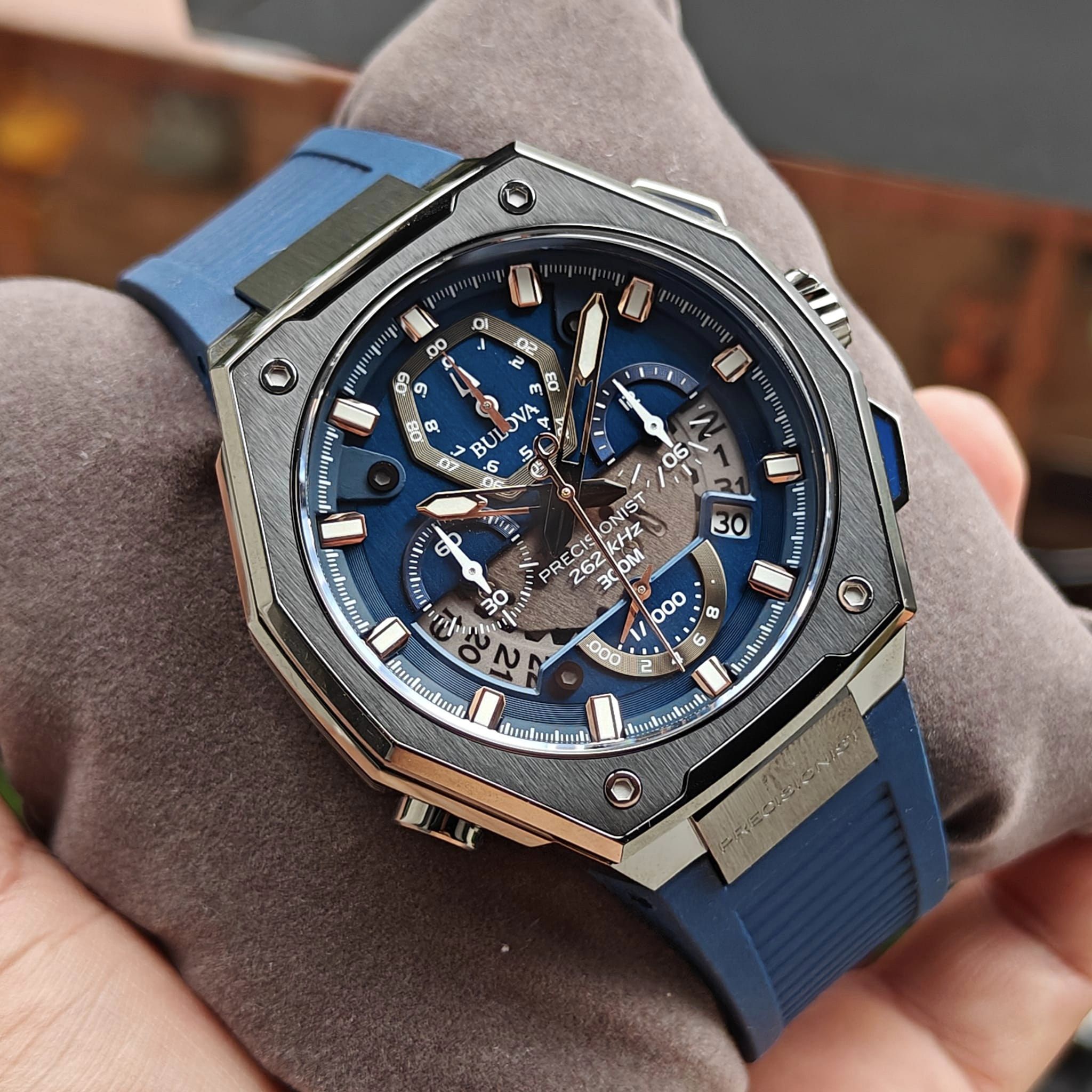 Bulova Precisionist Chronograph Quartz Blue Dial 98B357 - Đồng Hồ Na ...
