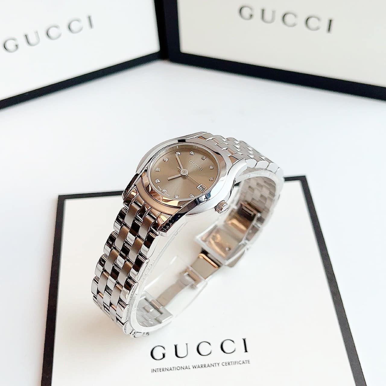 Gucci 5505 G Classic Quartz Diamond Grey YA055523 27mm - Đồng Hồ Nữ ...