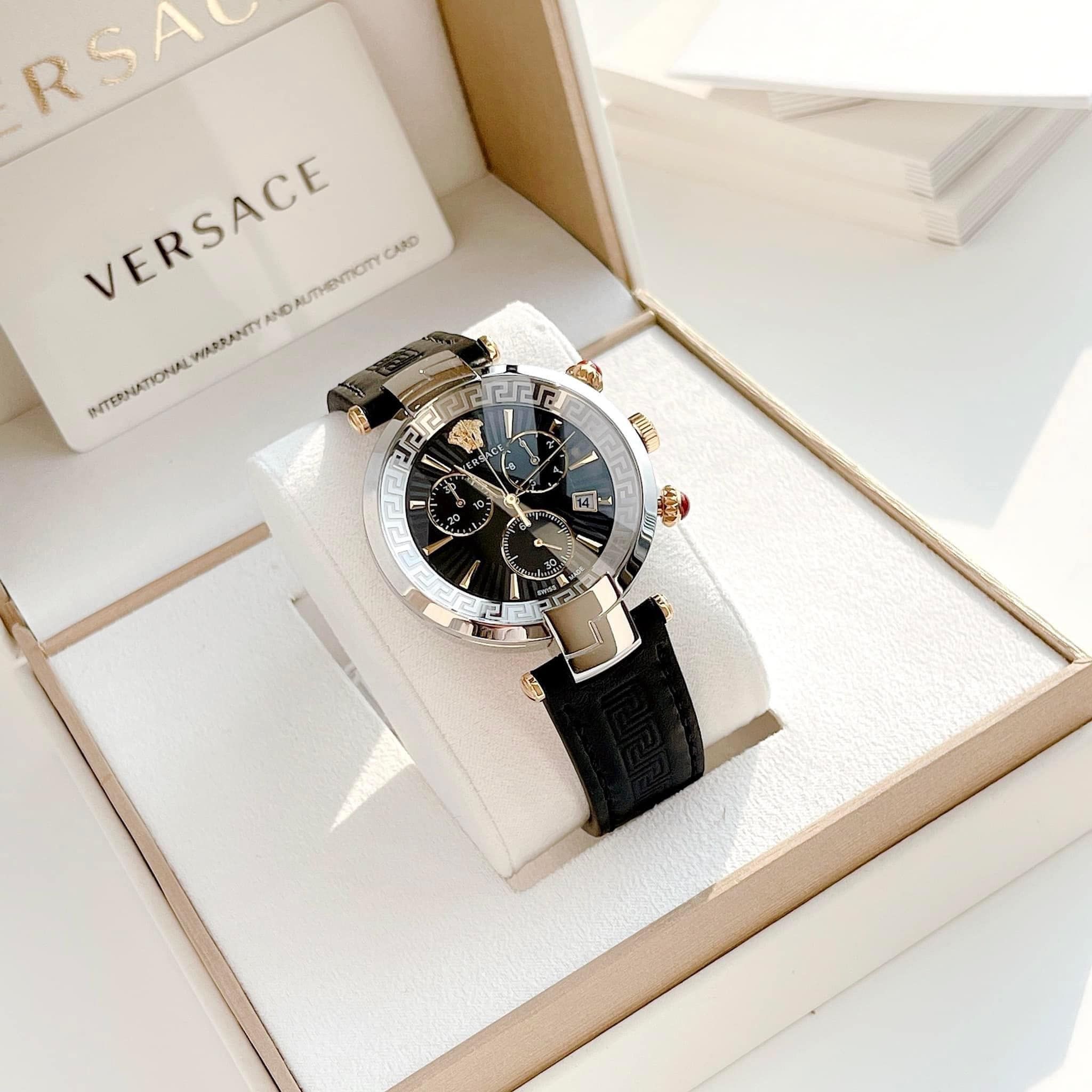 Versace Revive Chronograph Black Dial Black Leather VE2M00121 41mm ...