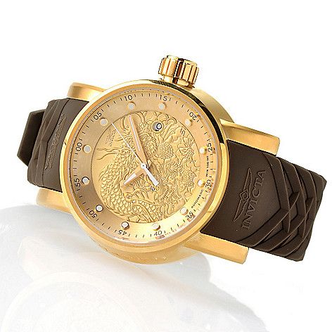 Invicta Automatic IN12790 S1 Rally Dragon Gold Dial Brown Leather Men ...