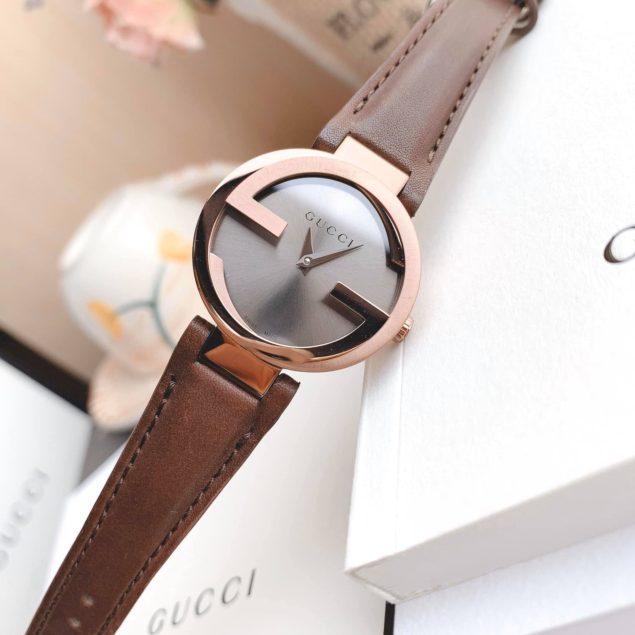 Gucci Interlocking G Brown Dial Brown PVD Leather YA133504 29mm - Nữ ...