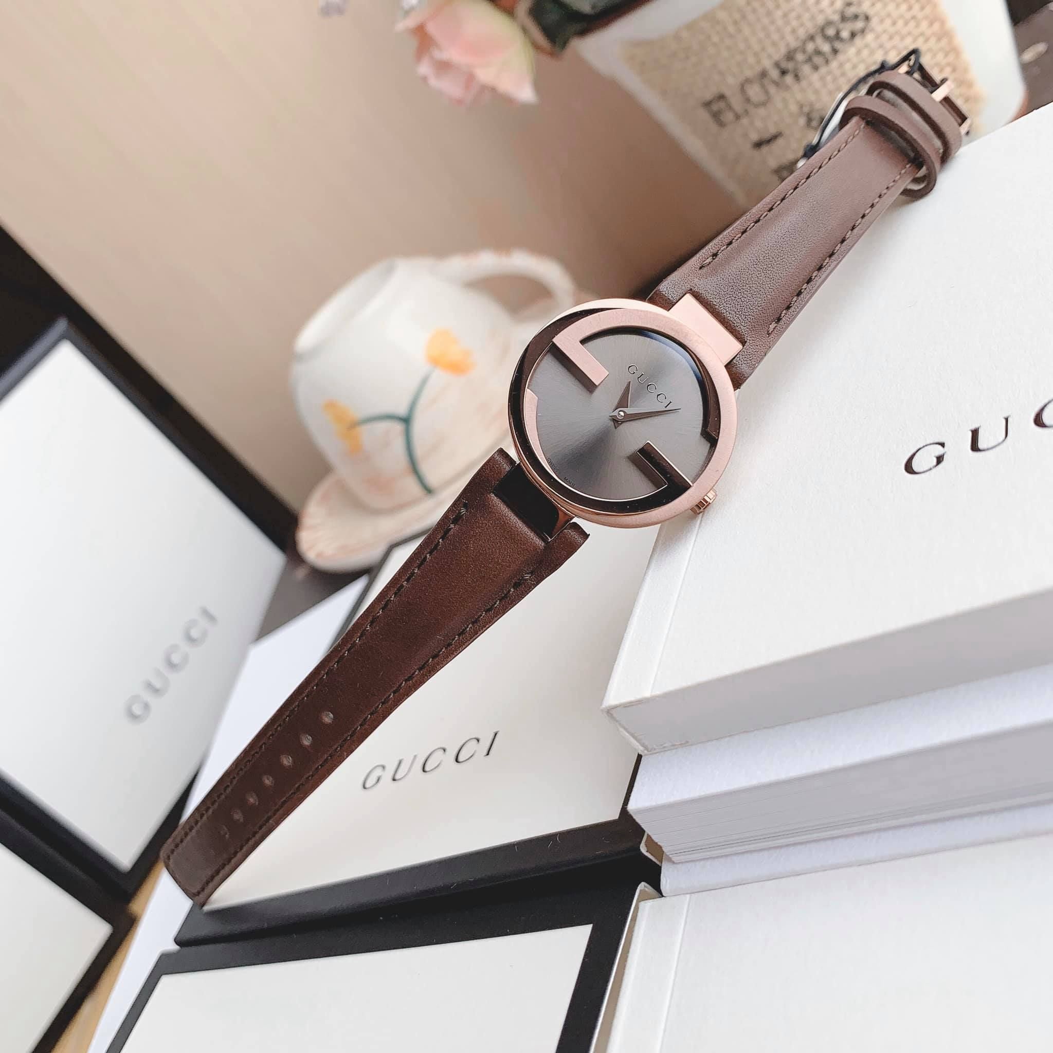 Gucci Interlocking G Brown Dial Brown PVD Leather YA133504 29mm - Nữ ...