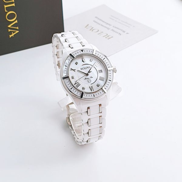 Bulova Quartz 98P172 Marine Star Silver Mother of Pearl Diamond ...