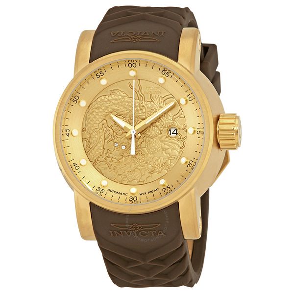 Invicta Automatic IN12790 S1 Rally Dragon Gold Dial Brown Leather Men ...