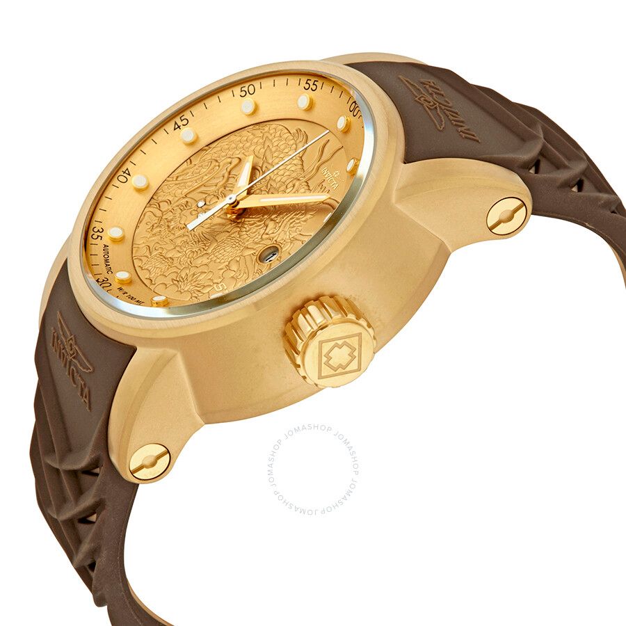 Invicta Automatic IN12790 S1 Rally Dragon Gold Dial Brown Leather Men ...