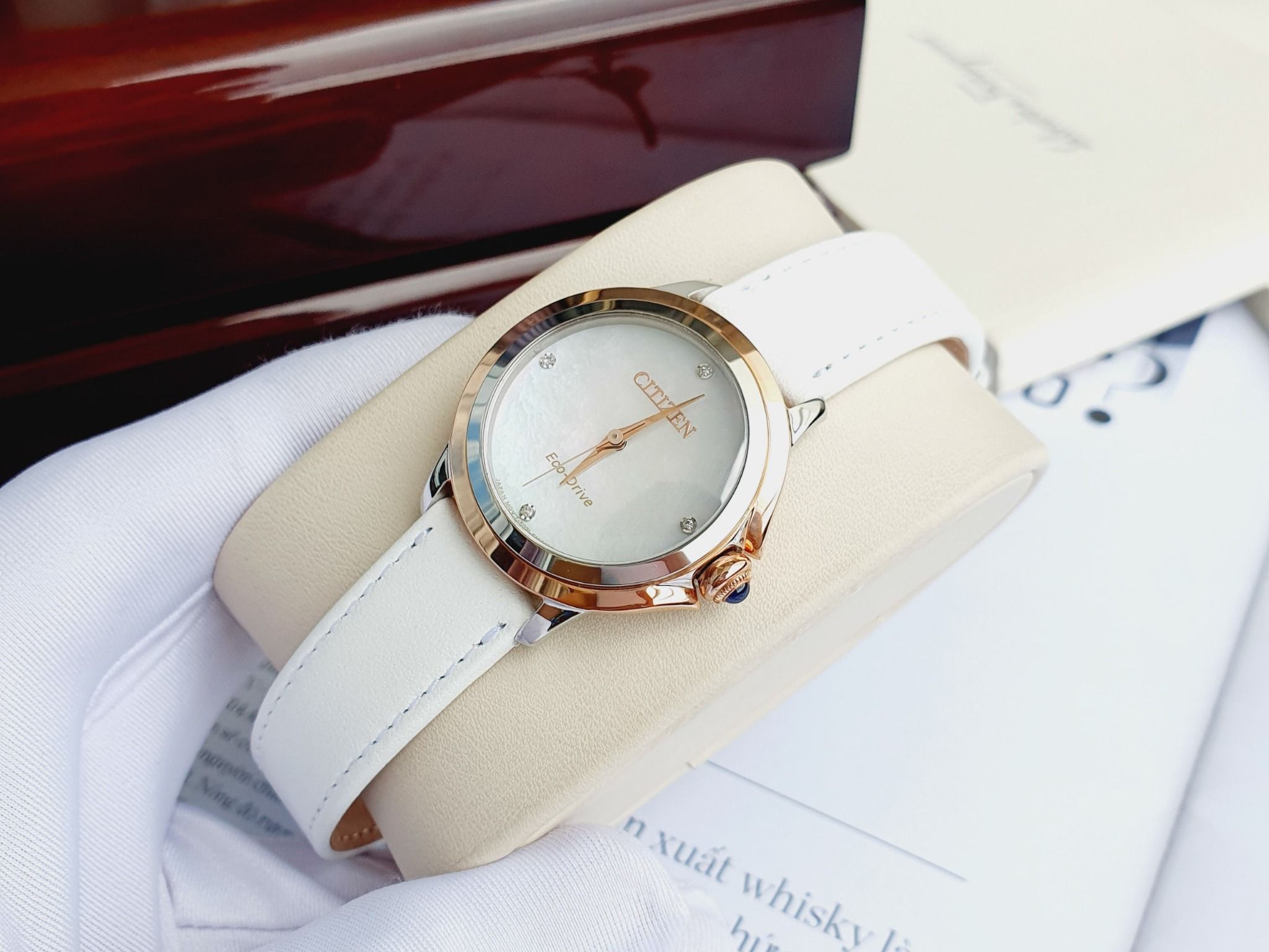 Citizen Ceci Eco-Drive White Dial White Leather Strap Ladies Watch ...