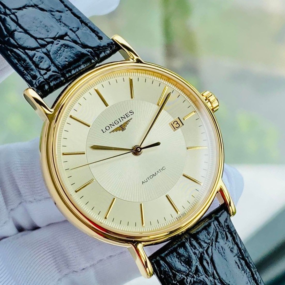 Longines Presence Automatic Gold Dial Black Leather L4.921.2.42.2 ( L4 ...