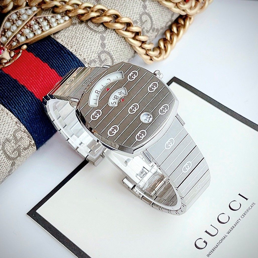 Gucci Grip 38mm Stainless Steel GG Engraved Watch YA157401 – PhongWatch