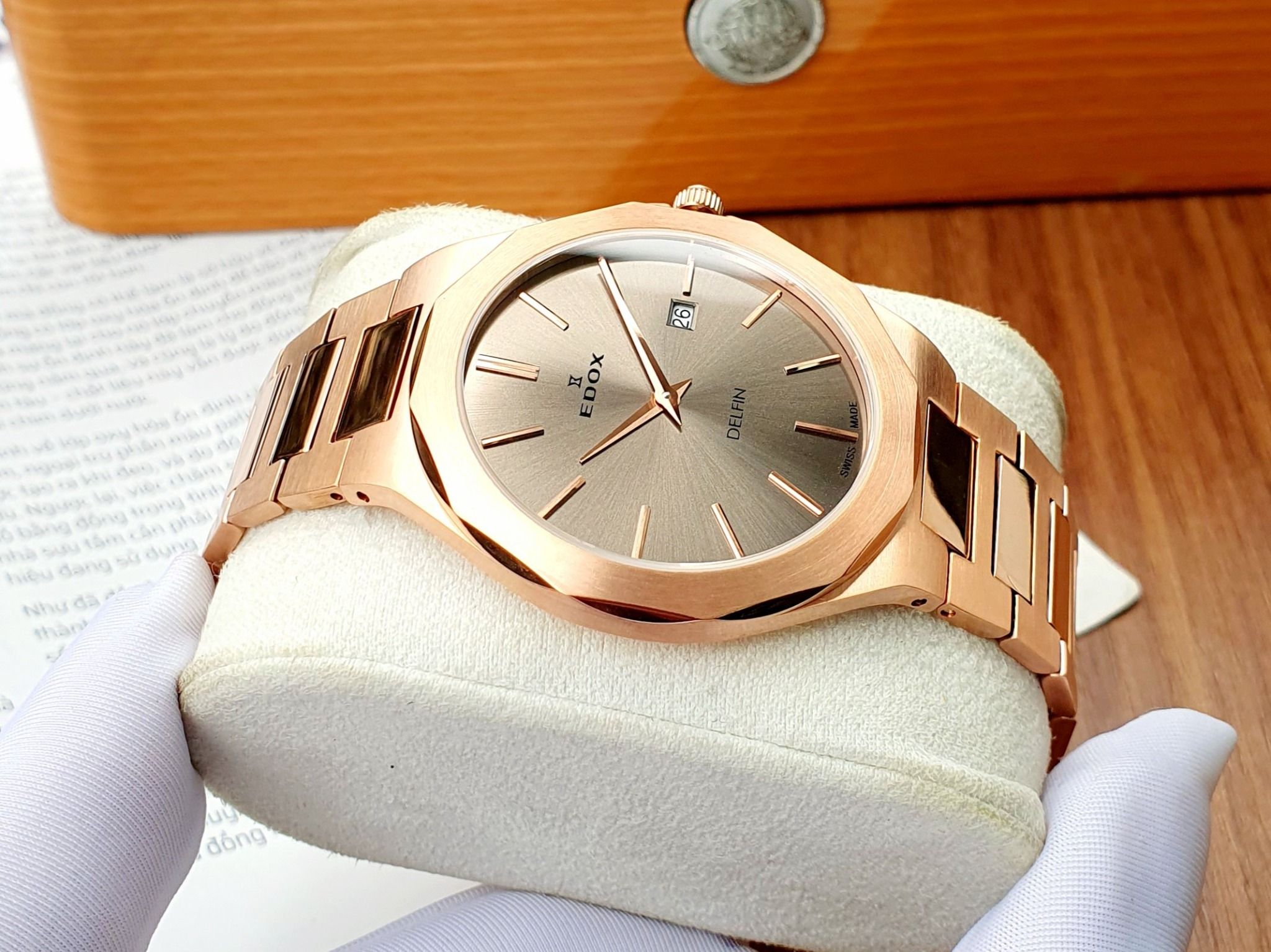 Edox Delfin Rose Gold Steel 71289-37RM-AIR ( 7128937RMAIR ) – PhongWatch