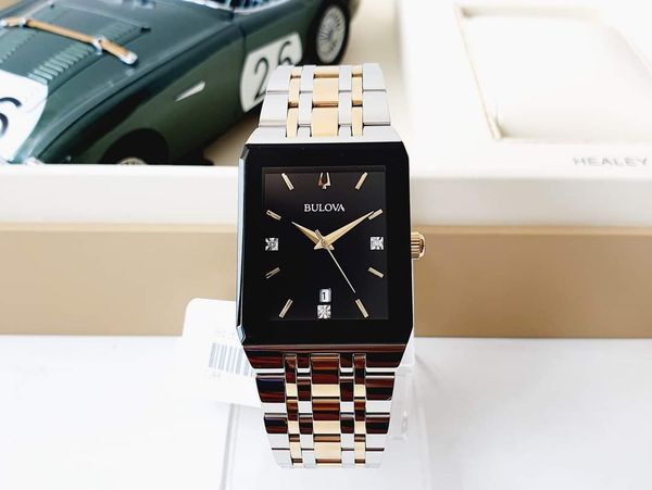 Bulova Quadra Diamond Black Dial Two Tone Watch 98D153 - Đồng Hồ Nam ...