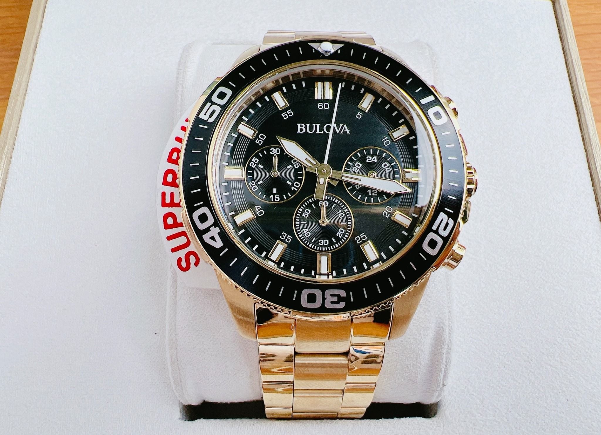 Bulova Quartz 98A248 Chronograph Gold-Tone Black Multi Dial 44mm Watch ...