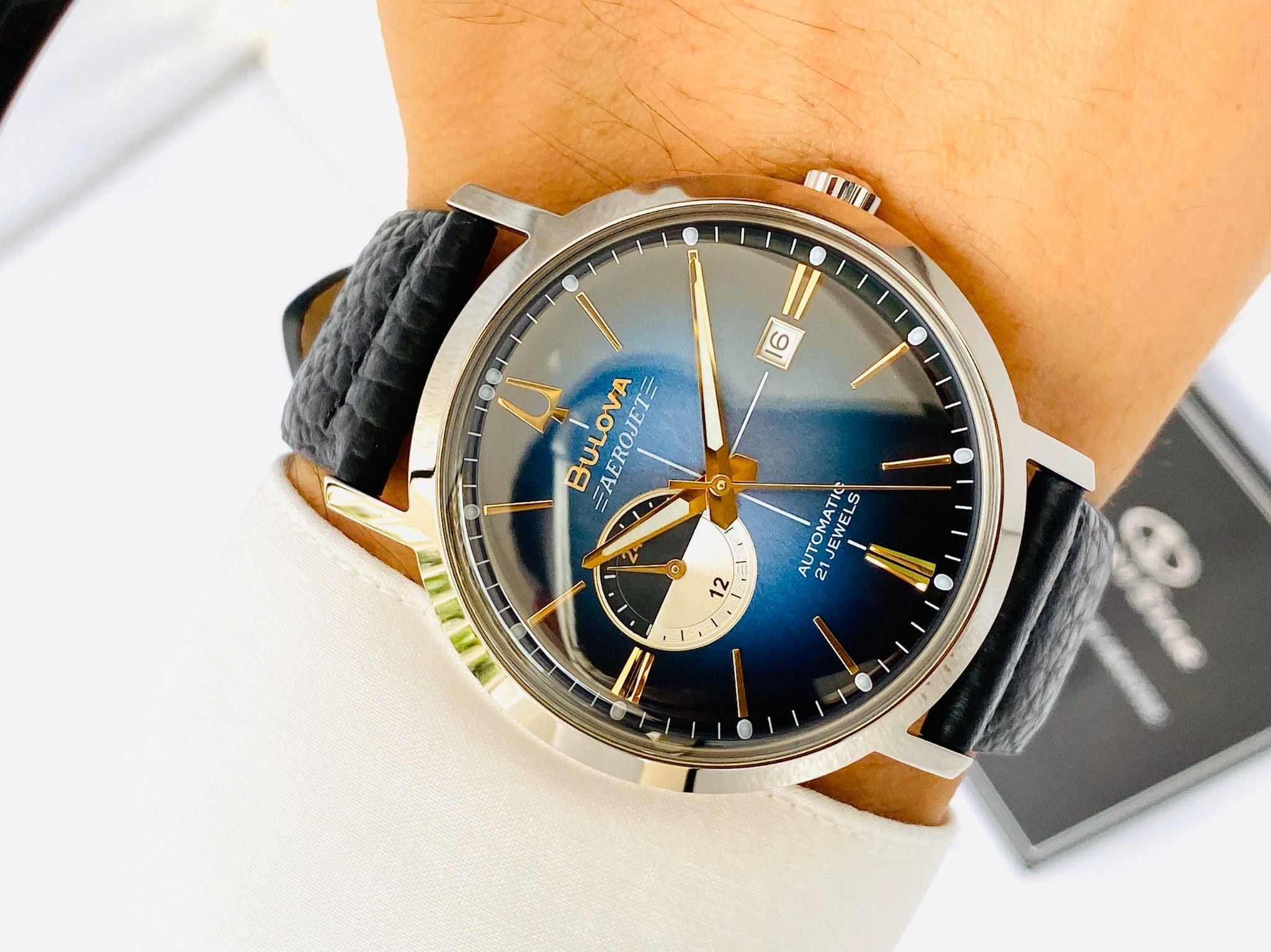 Bulova Aerojet Chronograph Automatic Blue Sunray Dial 96B374 – PhongWatch