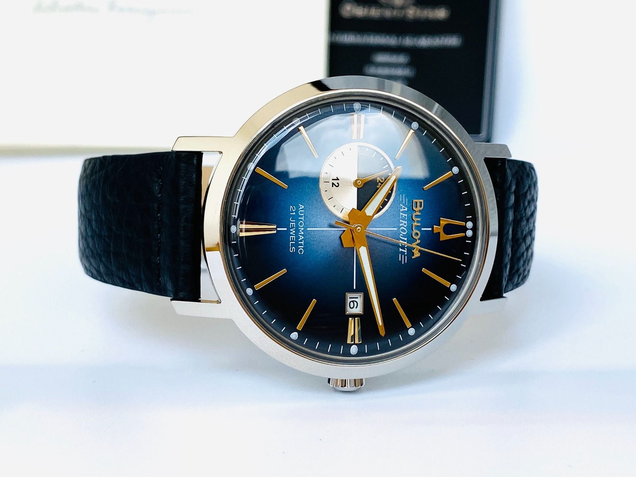 Bulova Aerojet Chronograph Automatic Blue Sunray Dial 96B374 – PhongWatch