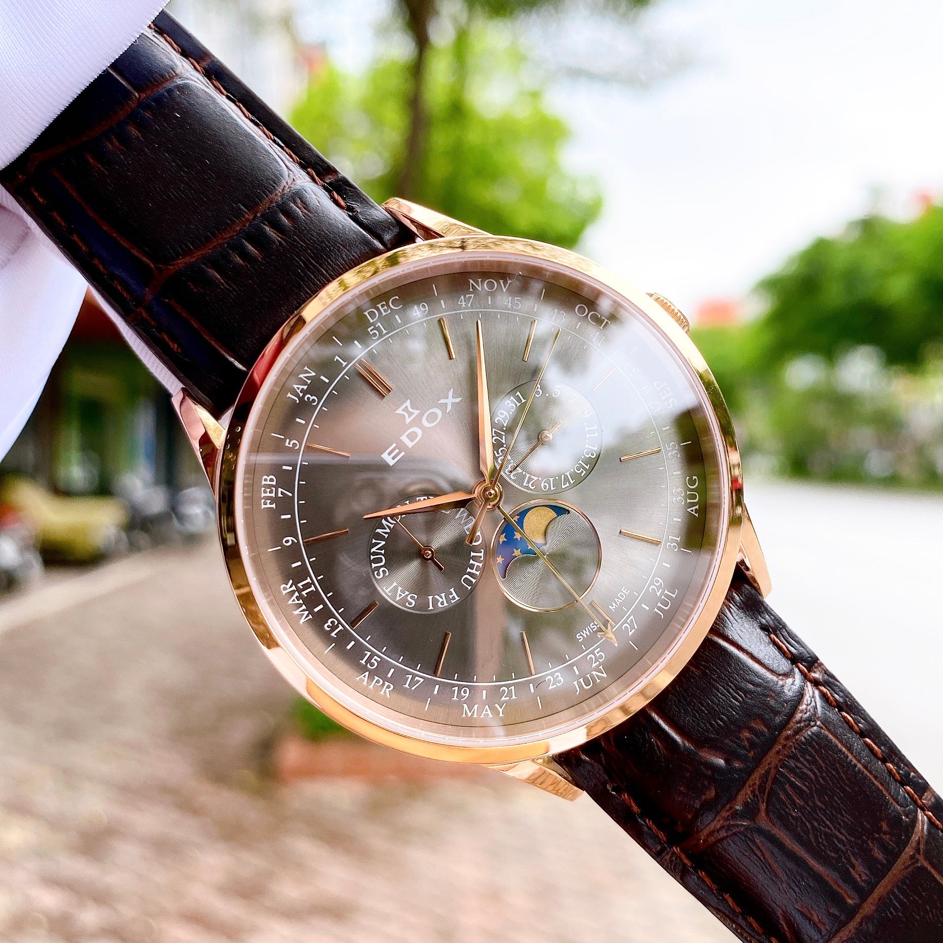 Edox Quartz Les Vauberts Moonphase 40101-37RC-GIR - Đồng Hồ Nam ...