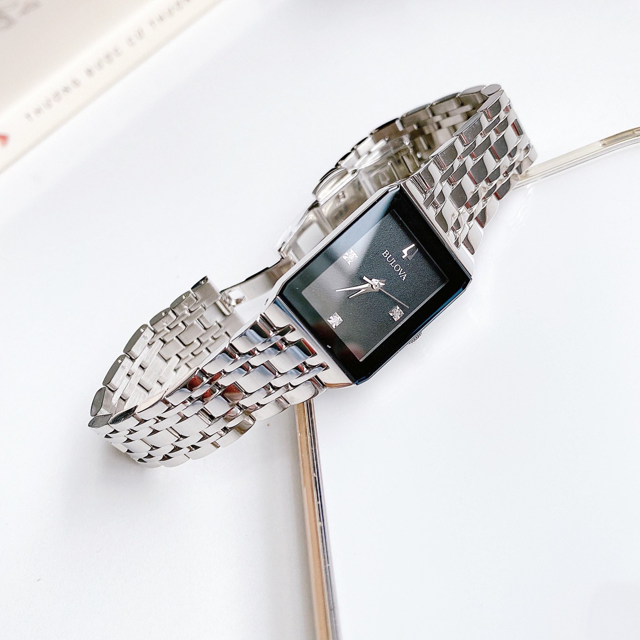 Bulova Quadra Diamond Black Dial 96P202 - Đồng Hồ Nữ – PhongWatch