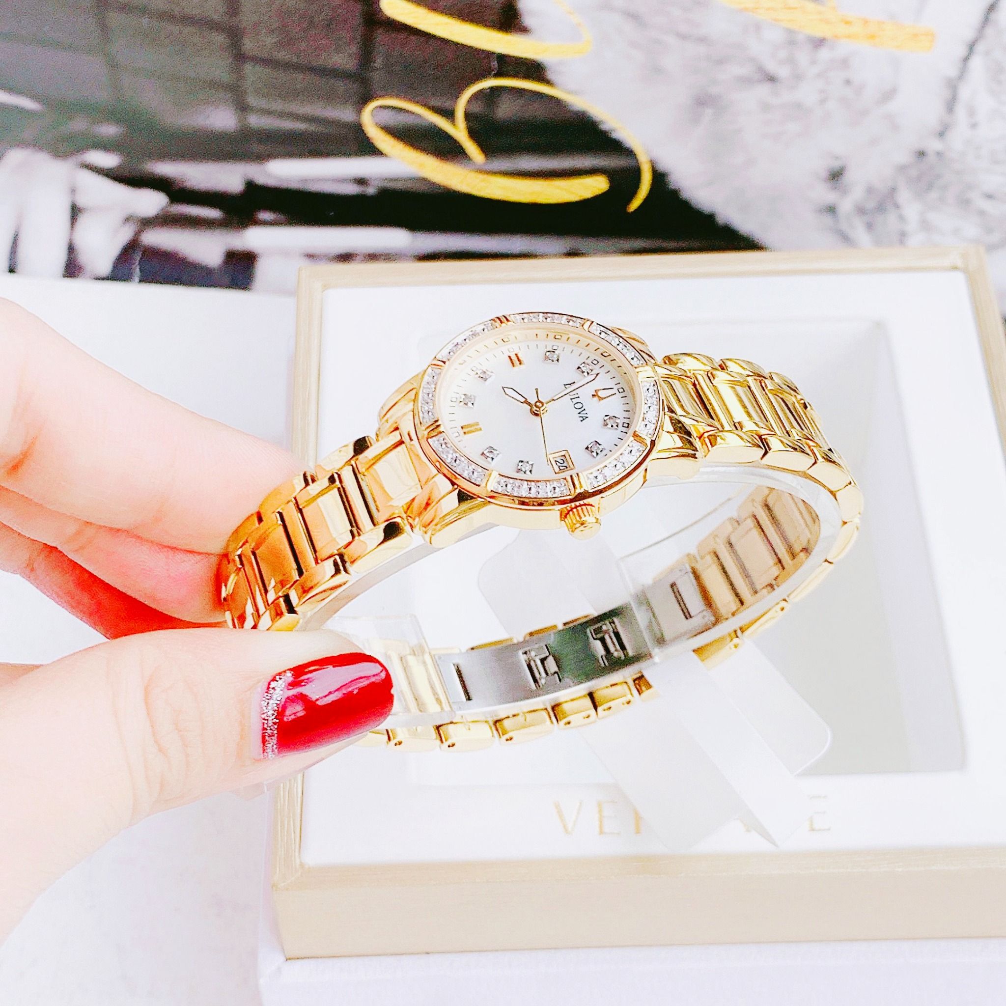 Bulova Quartz 98R165 Diamond Accented Calendar Watch - Đồng Hồ Nữ - Ch ...