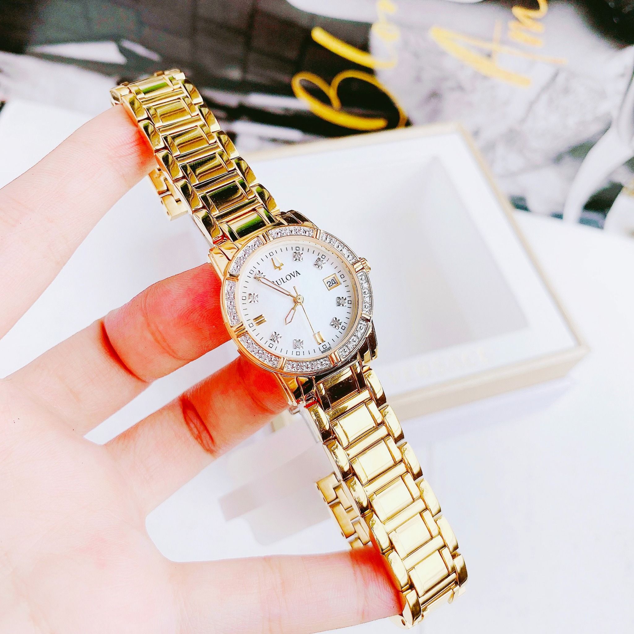 Bulova Quartz 98R165 Diamond Accented Calendar Watch - Đồng Hồ Nữ - Ch ...