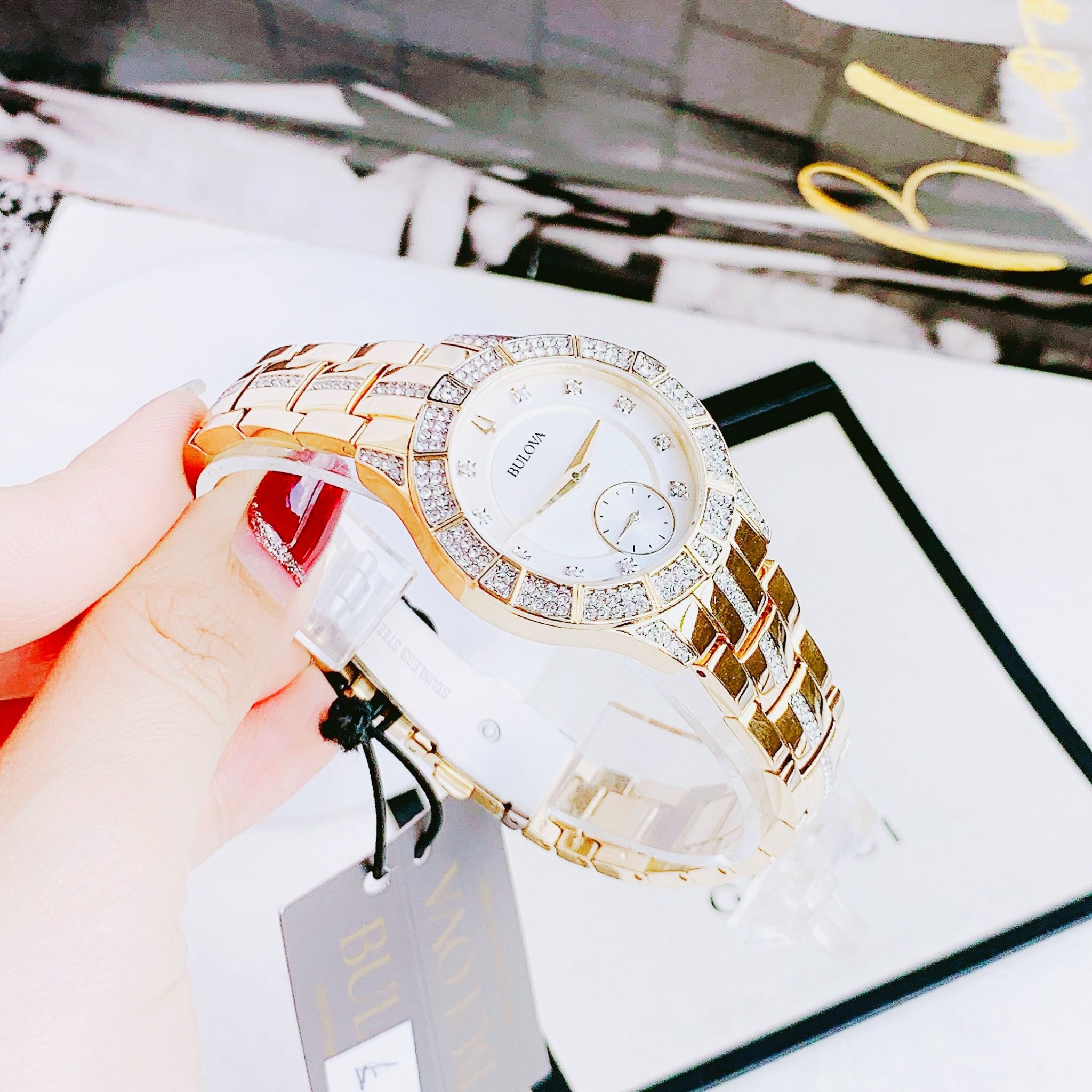 Bulova Phantom Quartz Diamond Crystal Mother of Pearl Dial 98L283 ...