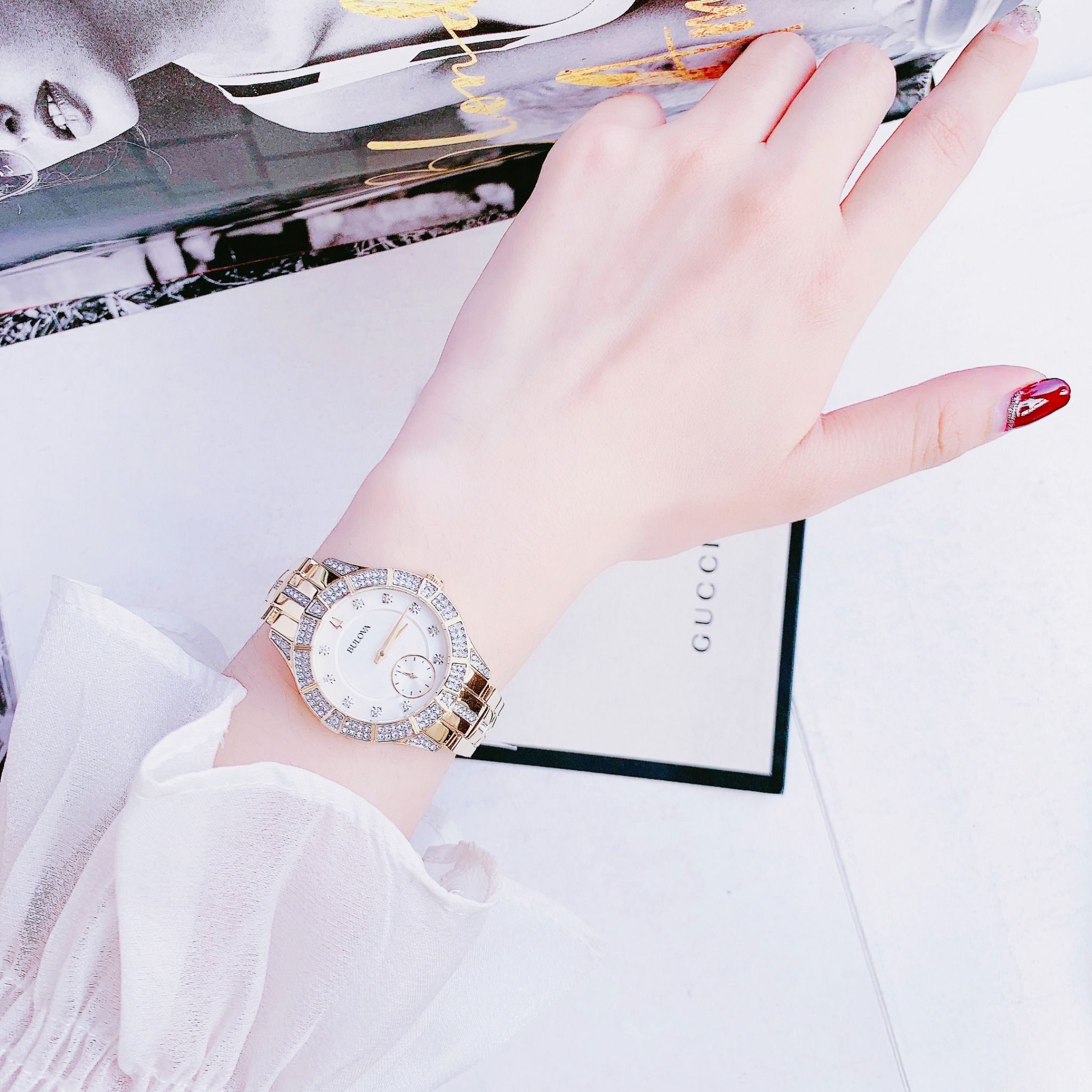 Bulova Phantom Quartz Diamond Crystal Mother of Pearl Dial 98L283 ...