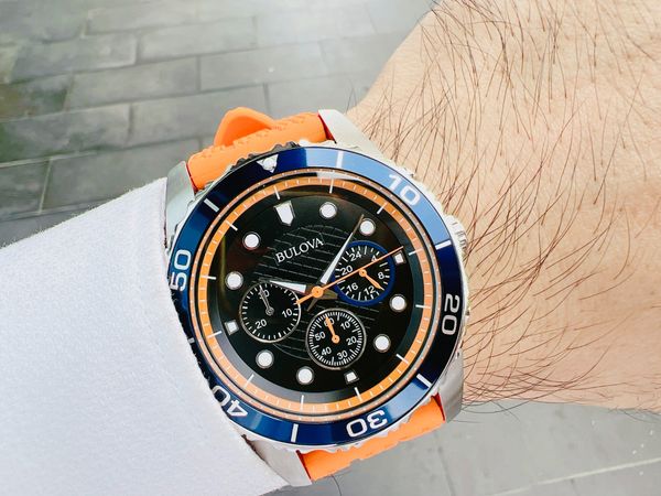 Bulova Quartz Chronograph Black Dial Orange Silicone 98A204 - Đồng Hồ ...