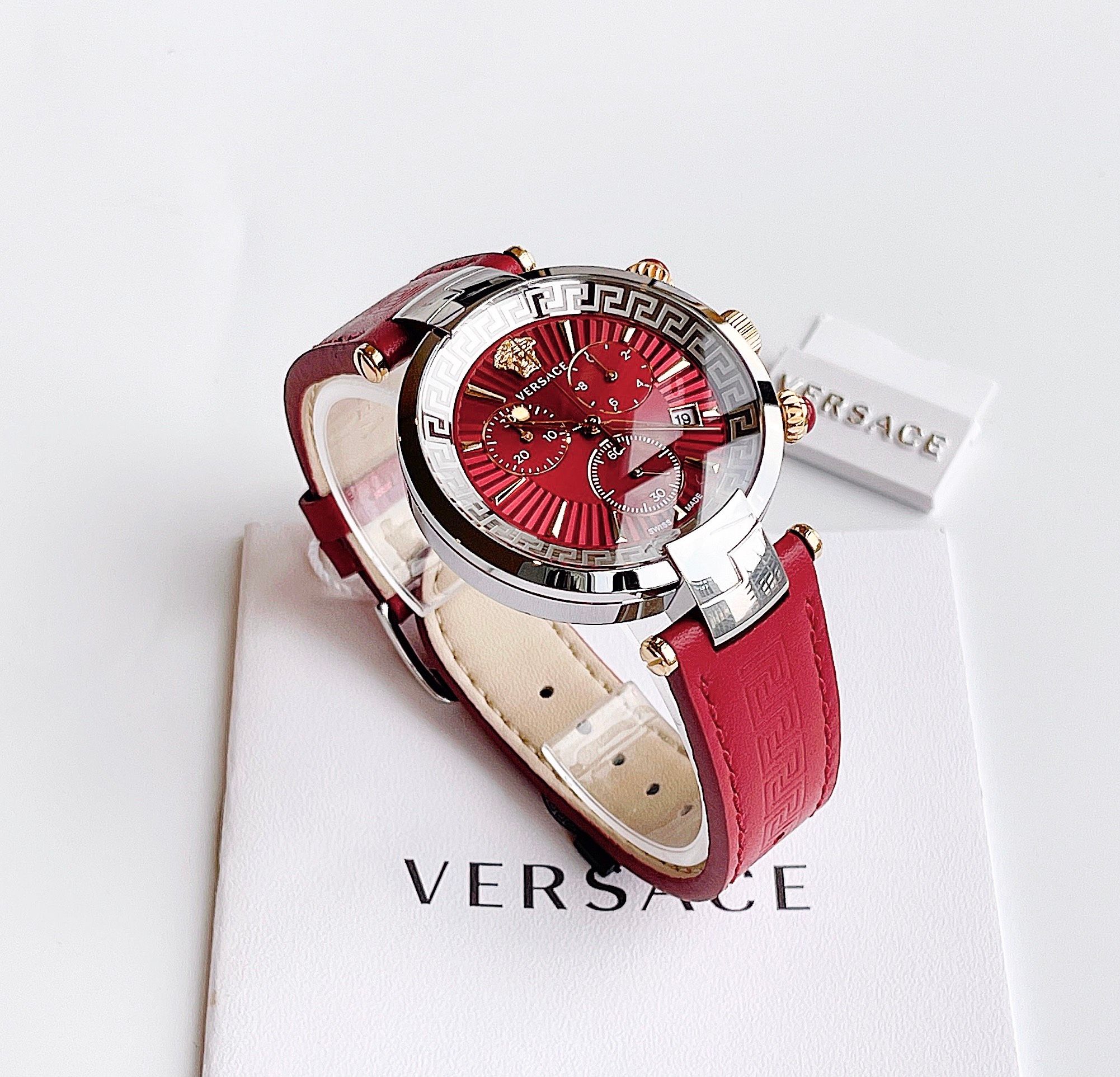 Versace Revive Chronograph Silver Red Dial VE2M00821 - Đồng Hồ Nữ ...
