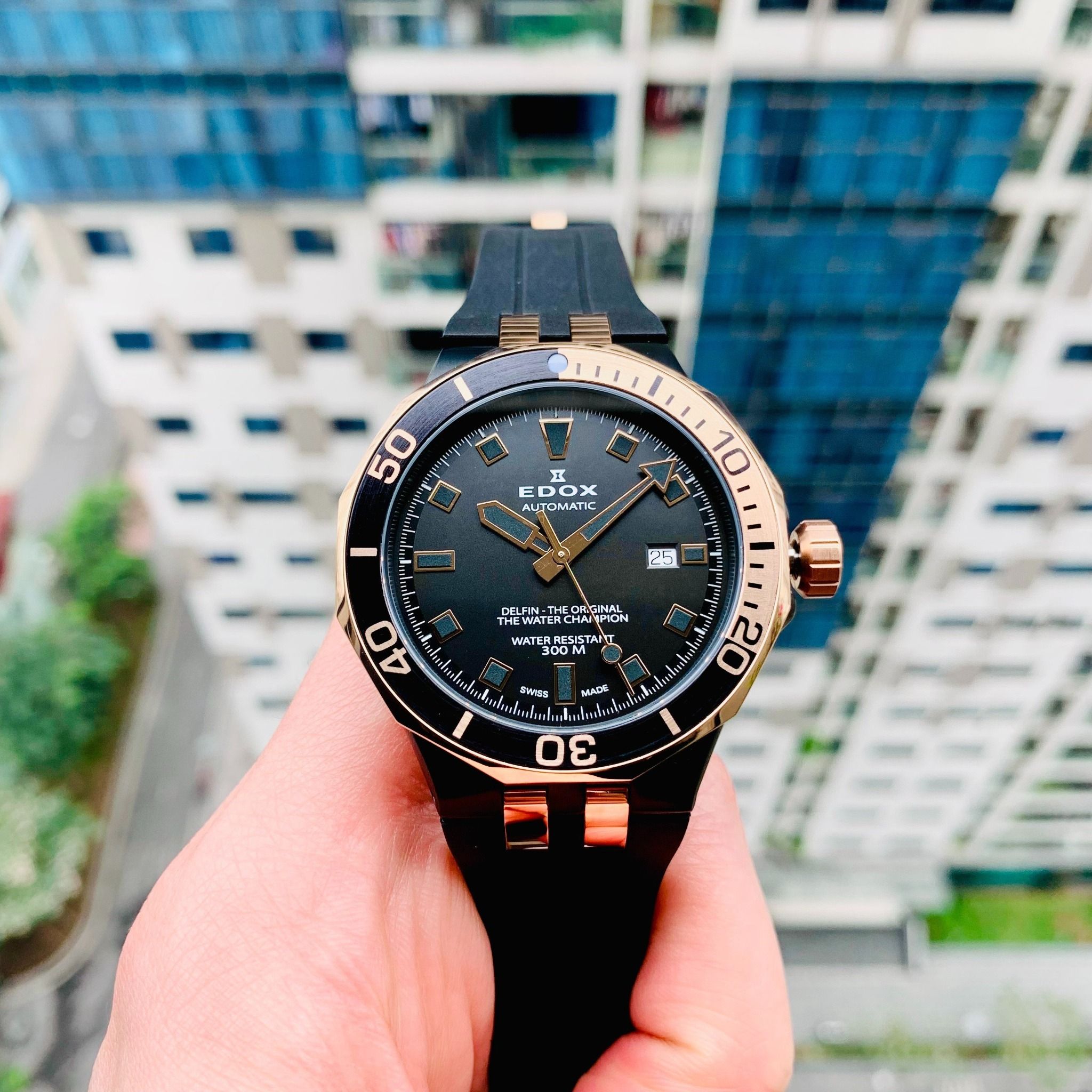 Edox Delfin Diver Black 43mm - 80110-357NRCA-NIR - Đồng Hồ Nam – PhongWatch