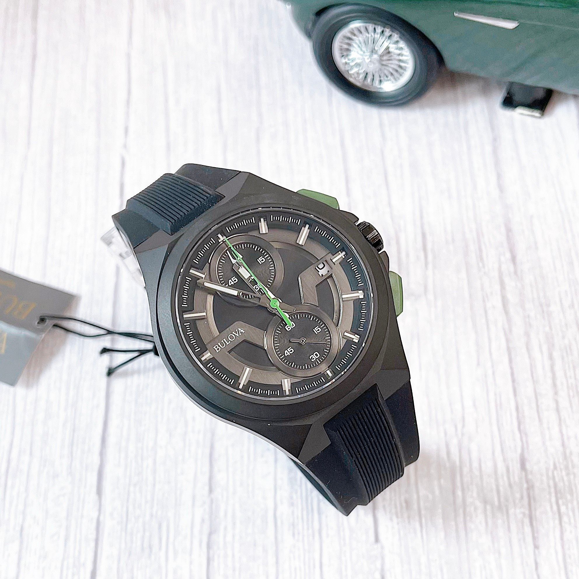 Bulova Quartz 98B381 Maquina Black & Green Chronograph - Đồng Hồ Nam ...