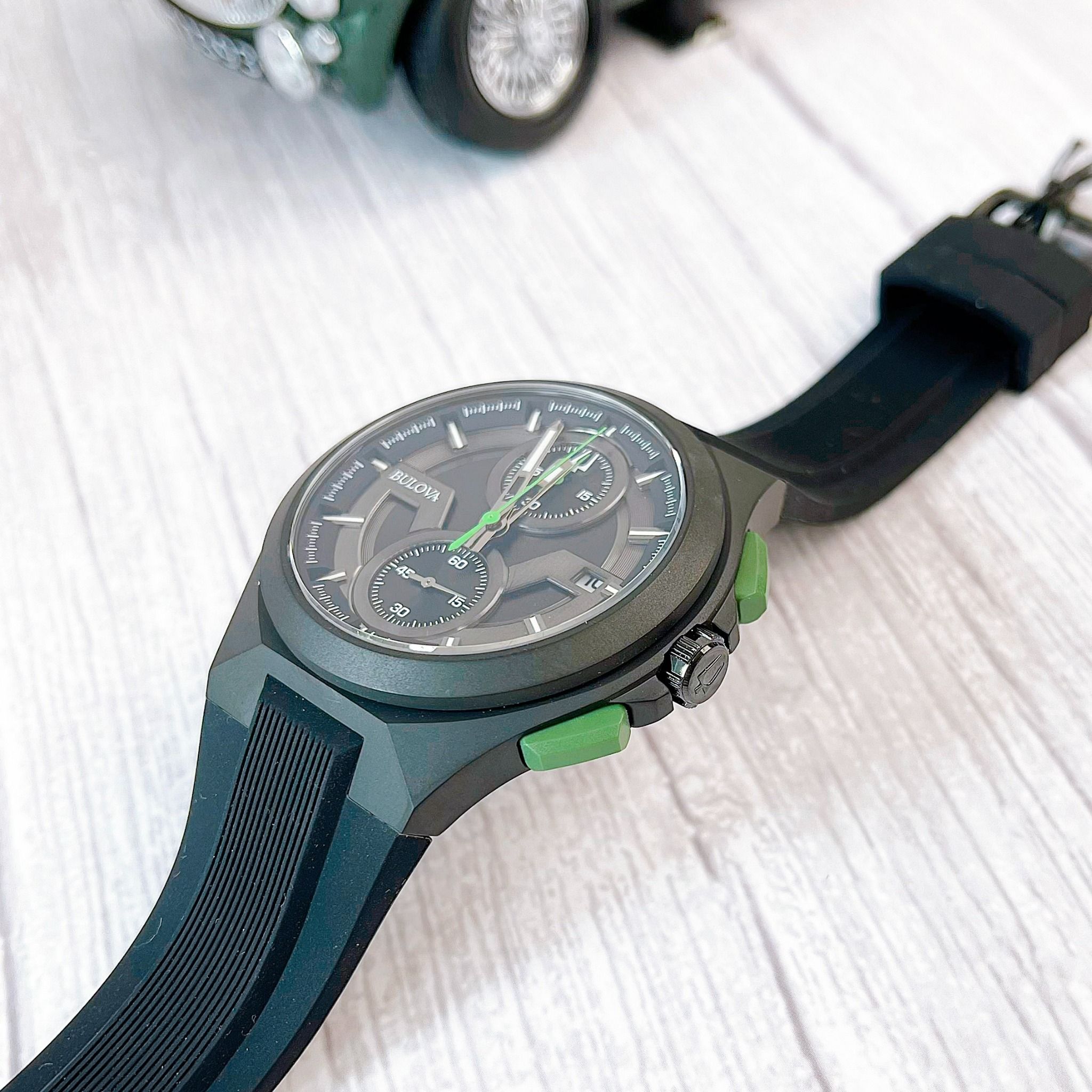 Bulova Quartz 98B381 Maquina Black & Green Chronograph - Đồng Hồ Nam ...