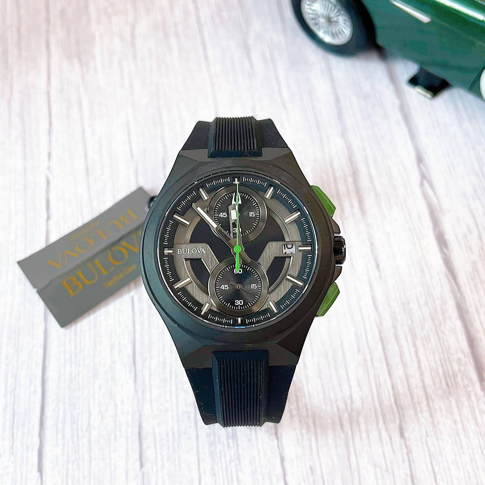 Bulova Quartz 98B381 Maquina Black & Green Chronograph - Đồng Hồ Nam ...