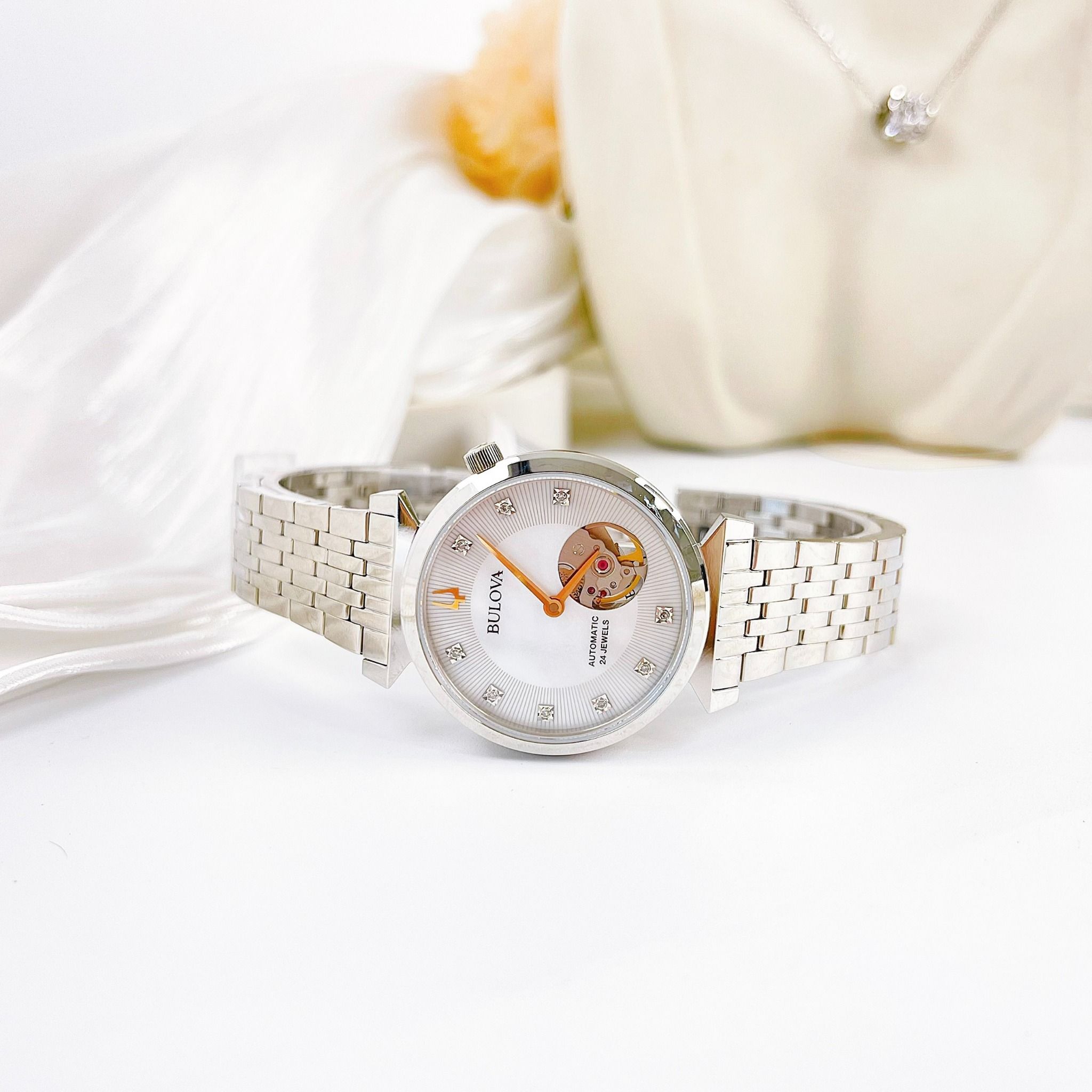 Bulova Regatta Automatic 96P222 White Dial Silver Tone - Đồng Hồ Nữ ...