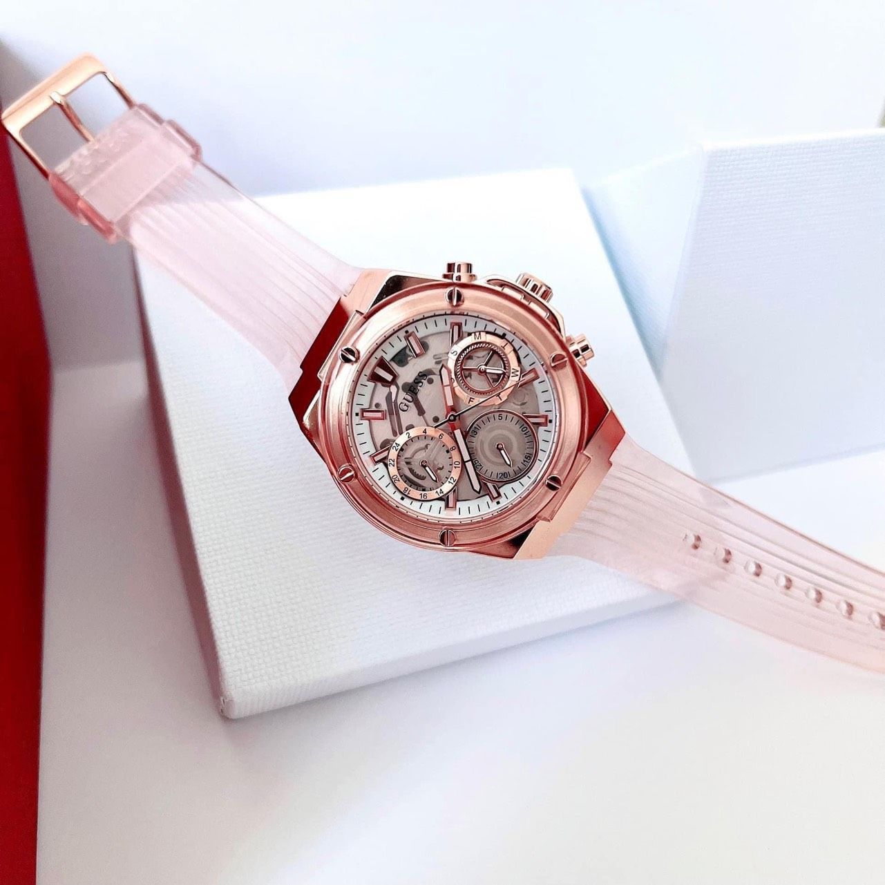 Guess Quartz GW0409L3 Pink Transparent Multifunction Watch - Đồng Hồ N ...