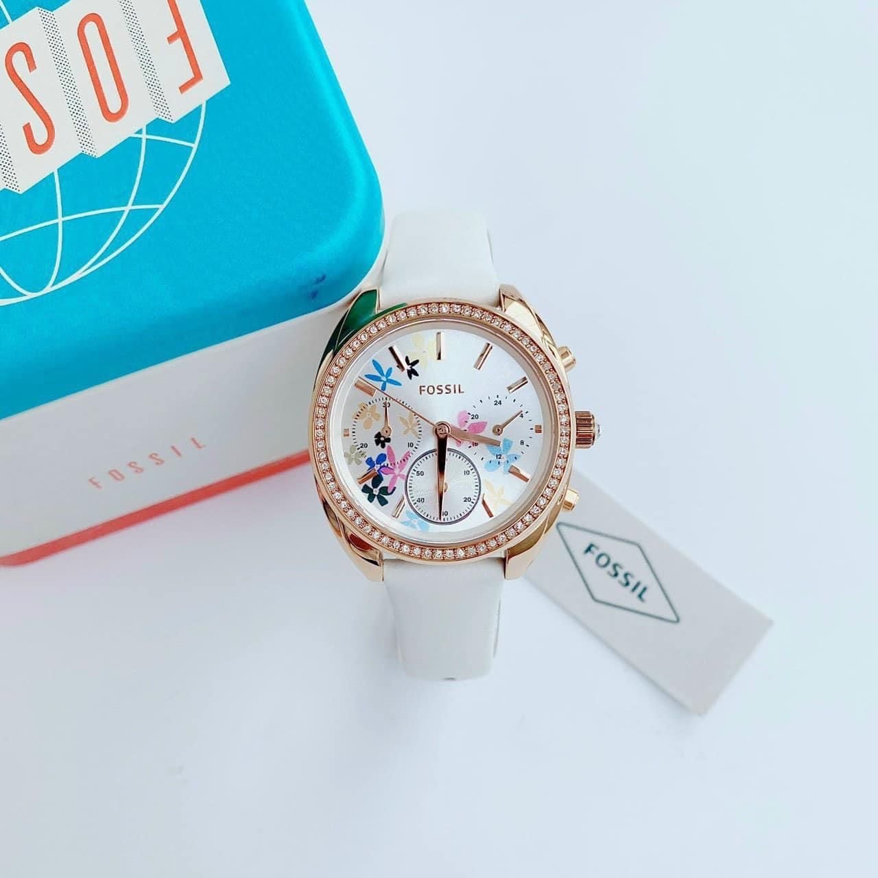 Fossil Quartz BQ3789 Vale Chronograph White Leather Watch - Đồng Hồ Nữ ...