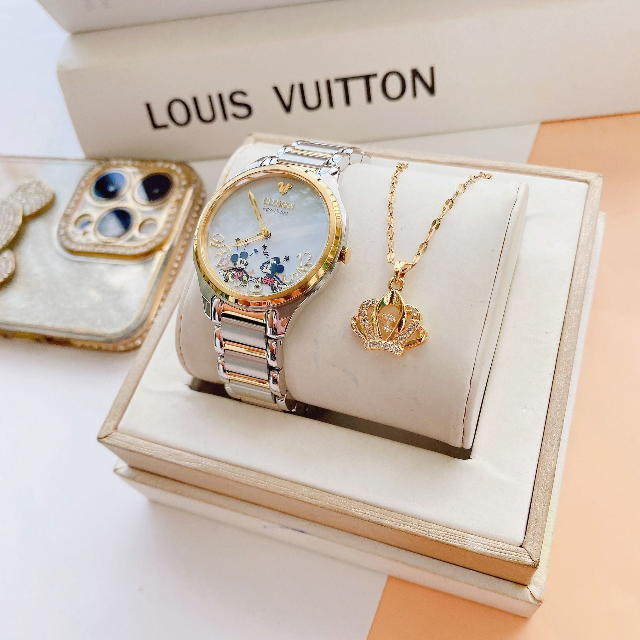 Citizen Eco-drive EM0754-59W Disney Falling Mickey & Minnie Mouse ...