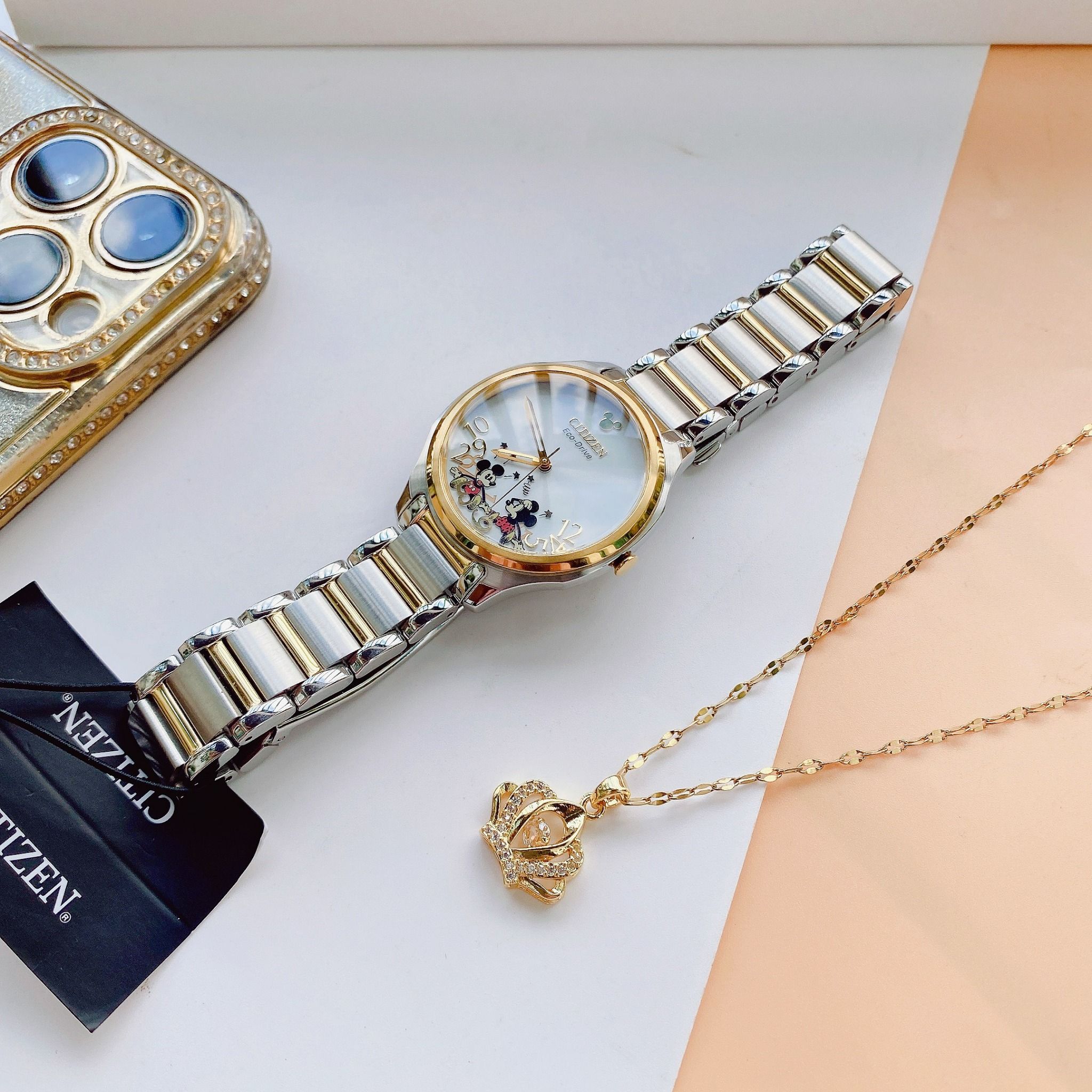 Citizen Eco-drive EM0754-59W Disney Falling Mickey & Minnie Mouse ...