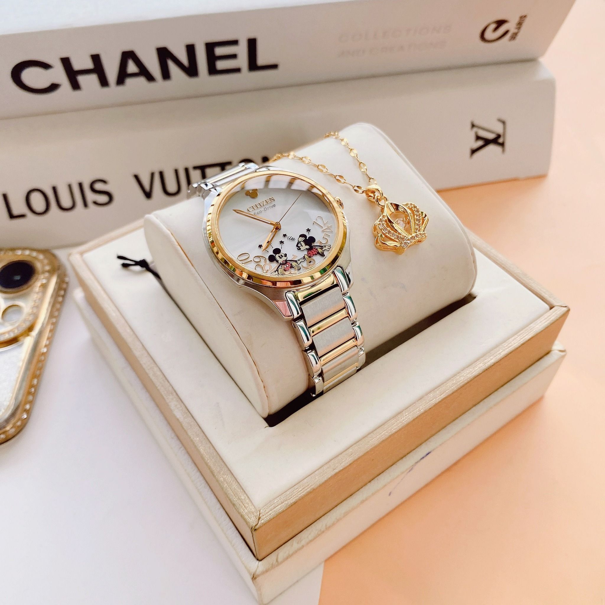 Citizen Eco-drive EM0754-59W Disney Falling Mickey & Minnie Mouse ...