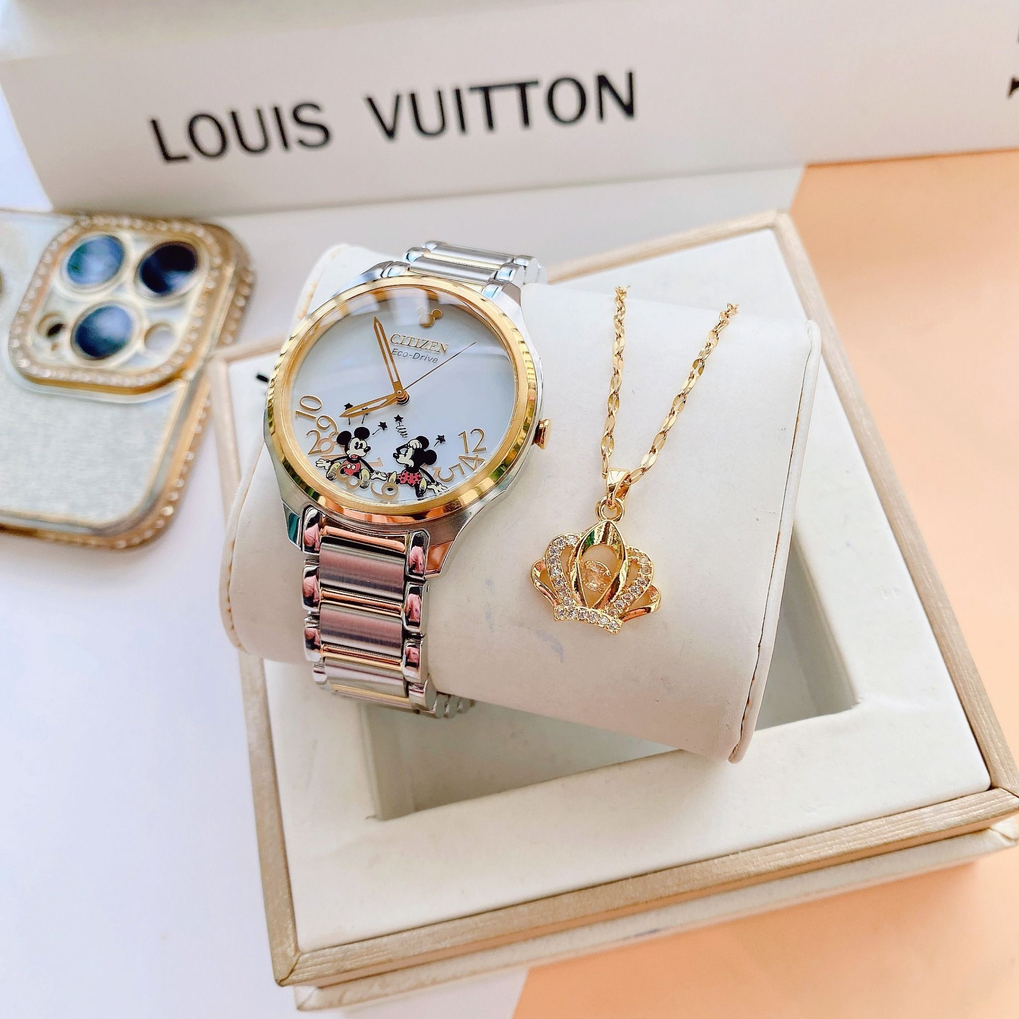 Citizen Eco-drive EM0754-59W Disney Falling Mickey & Minnie Mouse ...