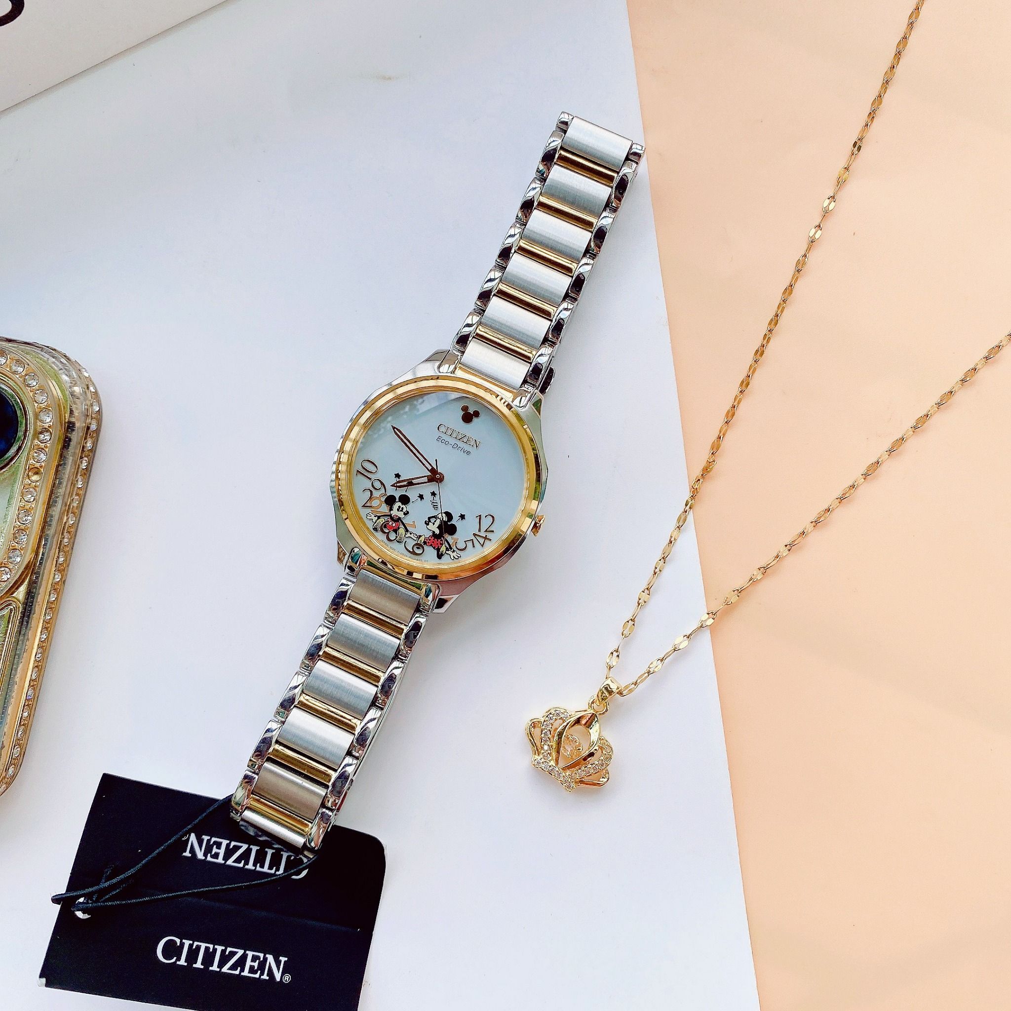 Citizen Eco-drive EM0754-59W Disney Falling Mickey & Minnie Mouse ...