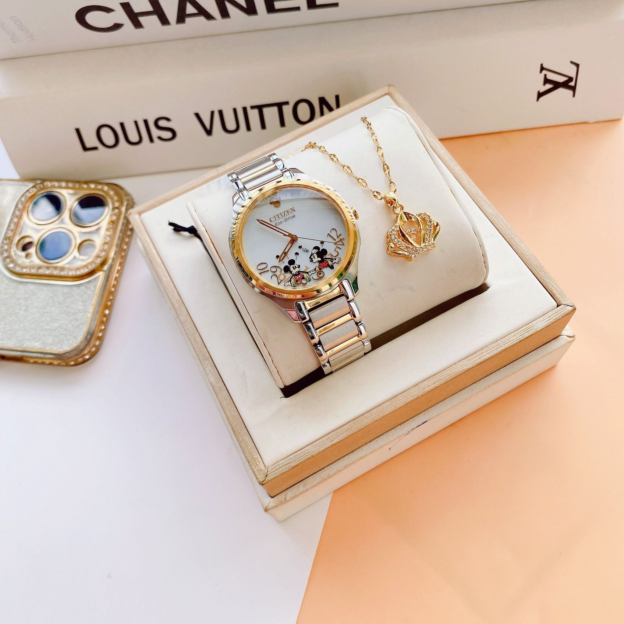 Citizen Eco-drive EM0754-59W Disney Falling Mickey & Minnie Mouse ...