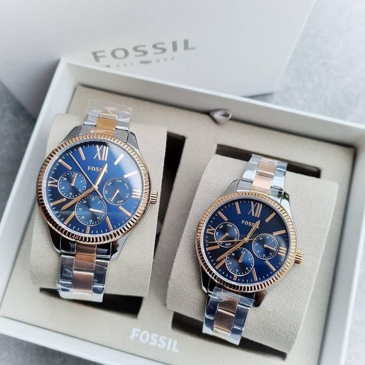 Fossil Quartz BQ2736 His and Hers Multifunction Two-Tone Stainless Ste ...