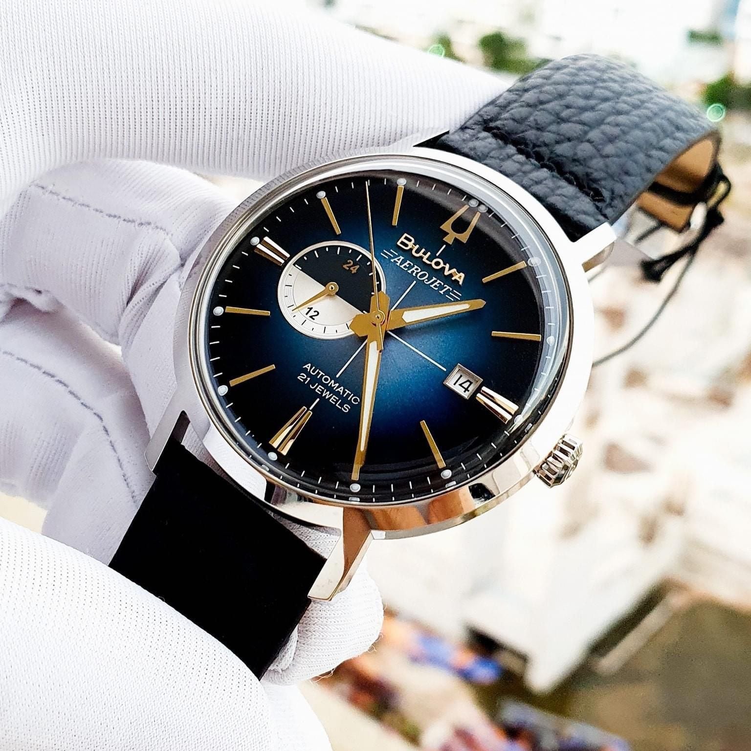 Bulova Aerojet Chronograph Automatic Blue Sunray Dial 96B374 – PhongWatch