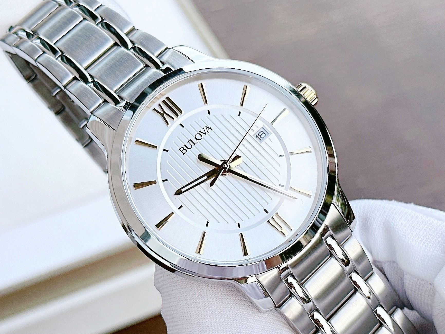 Bulova Quartz 98B306 Date Function Stainless Steel Metal Dress - Đồng ...