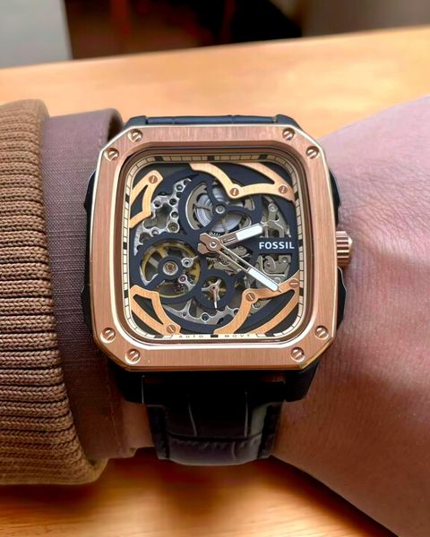 Fossil Automatic BQ2572 Inscription Automatic Black Leather Watch - Đồ ...