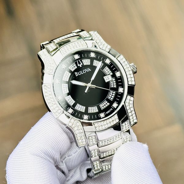 Bulova Quartz 96B176 Crystal Black Dial Stainless Steel - Đồng Hồ Nam ...