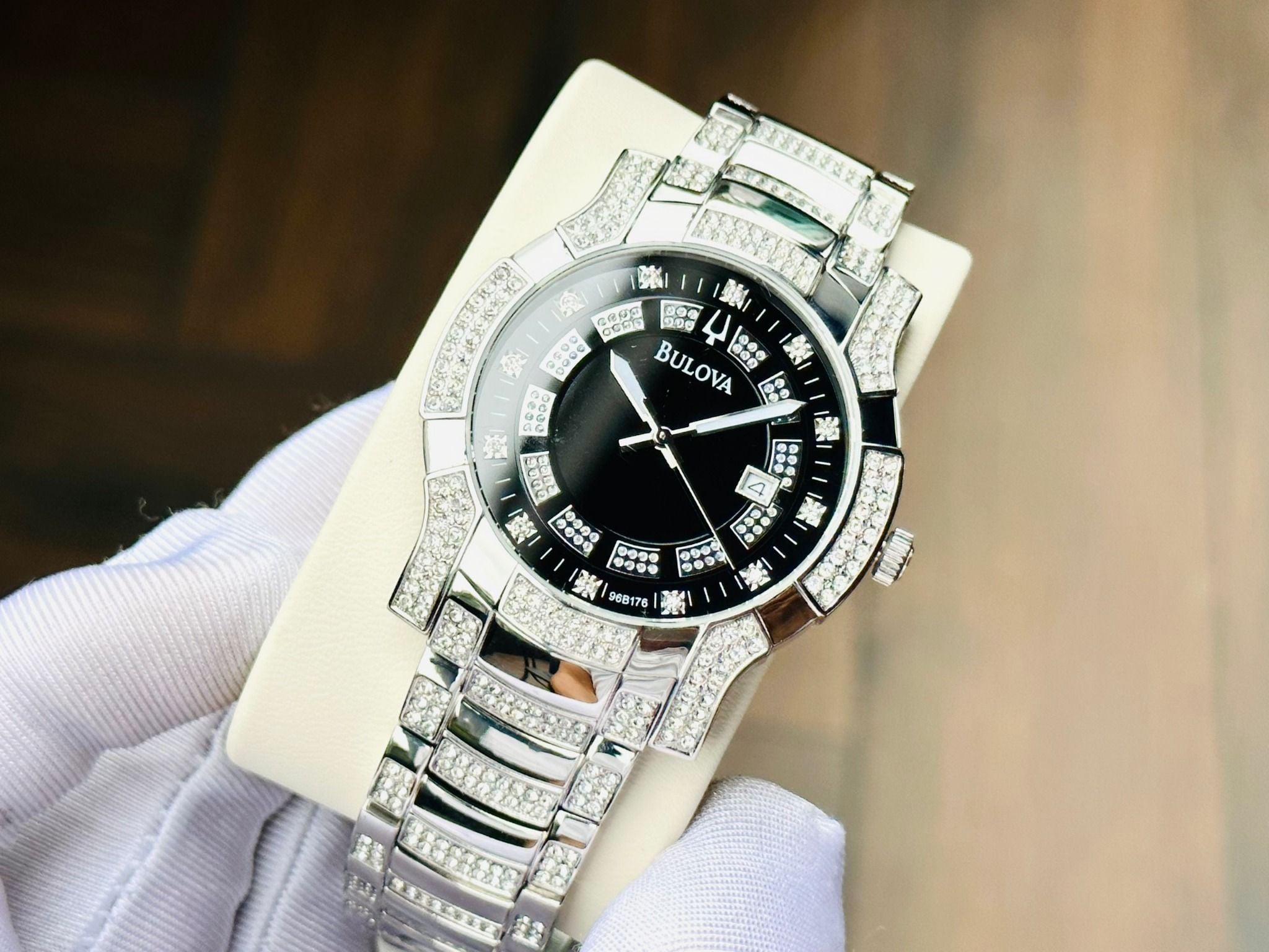 Bulova Quartz 96B176 Crystal Black Dial Stainless Steel - Đồng Hồ Nam ...