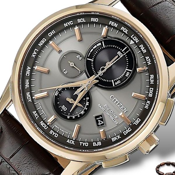 Citizen Eco-Drive AT8113-12H Radio Controlled Dây Da Nâu Vỏ Vàng Hồng ...