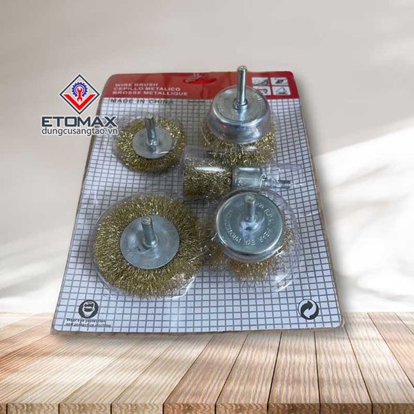 Bộ 5 chổi đánh rỉ sét sợi vàng trục 6mm – Dụng cụ sáng tạo ETOMAX