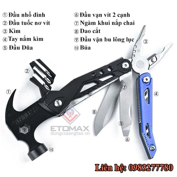 Búa Kìm Gấp Gọn Siêu Đa Năng 10 Trong 1 – Dụng cụ sáng tạo ETOMAX